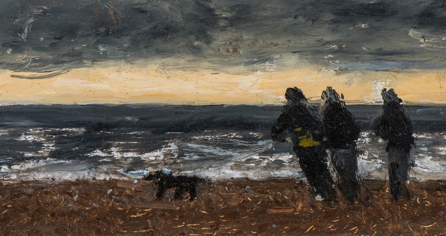Silhouetted Figures on Beach with Dog - Richard Eurich (1903-1992)